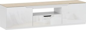 HOMCOM TV nízká komoda, vysoký lesk, pro televizi až 65'', 3 přihrádky, zásuvka, 160 x 38 x 43 cm, přírodní dřevo