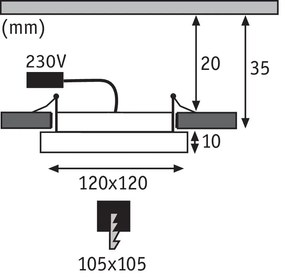 Paulmann 92950 Areo, bílé polozapuštěné svítidlo, 8W LED 3000K, 12x12cm, IP23