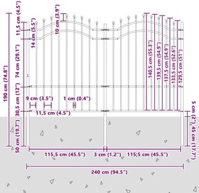 Zahradní plot Woerden s kopím nahoře černý 240 x 150 cm ocelový 151082