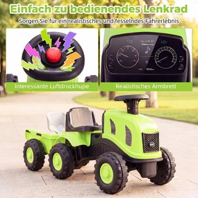 Costway Dětský traktor s přívěsem, klaksonem a ergonomickou