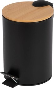 Odpadkový koš do koupelny s bambusem ZETRU, 3 l, černý