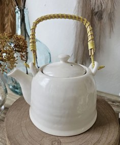 Bílá porcelánová konvička se sítkem na čaj - 18*14*12 cm / 0,8L