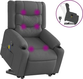 Zvedací masážní polohovací křeslo tmavě šedé textil 3206577