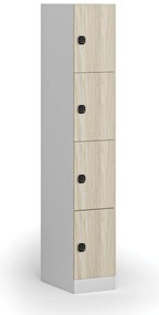 Šatní skříňka S1 s úložnými boxy, 4 boxy, 1850 x 300 x 500 mm, kódový zámek, laminované dveře, dub přírodní