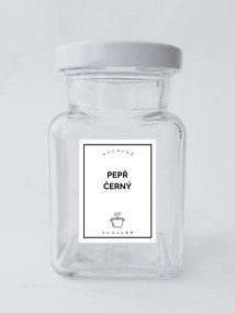 Samolepka na kořenky PEPŘ ČERNÝ bílá 3 × 4 cm tučné písmo