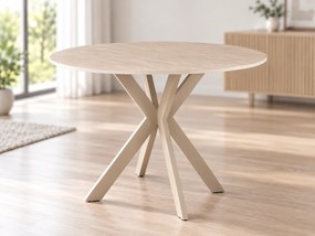 Kulatý jídelní stůl TALIA 90 cm s keramickou travertinovou deskou, béžový