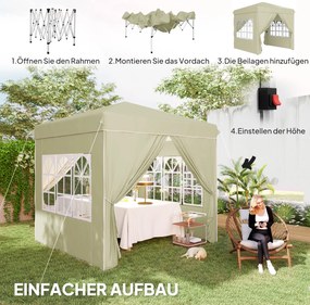 Outsunny altán cca 2,5x2,5 m, vodoodpudivý stabilní zimě odolný pop-up skládací altán, UV ochrana 50+, skládací párty stan zahradní stan se 4 bočními…