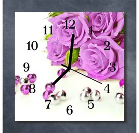 Nástěnné hodiny obrazové na skle - Růže fialová