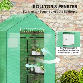 Skleník s policemi, miniskleník, odolný proti UV záření, síťované okno, dveře na zip, 143L x 74W x 190H cm, zelený