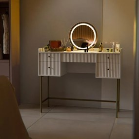 Toaletní stolek s LED zrcadlem, 5 zásuvek, bílý/zlatý