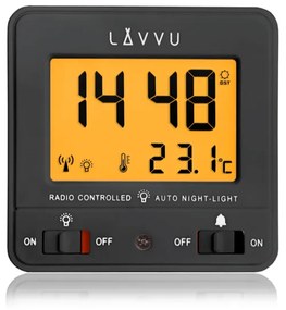 LAVVU Digitální budík řízený rádiovým signálem NORDLYS černý se světelným senzorem LAR0041