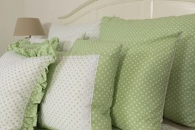 Krepové povlečení oboustranné selského stylu se vzorem puntíků laděné do bílé a zelené barvy 1x 140/200, 1x 90/70