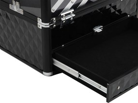 HOMCOM Organizér na make-up a šperky, přenosný, víceúrovňový s rukojetí a skládacími přihrádkami, hliníková slitina, 30x18,5x22 cm, průhledný a černý