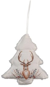 Vánoční béžový látkový stromeček s jelenem - 10*1*11 cm