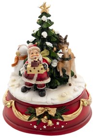 Hrací skříňka Santa se stromkem, sobem a sněhulákem - Ø 10*14 cm