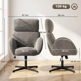 Kancelářská židle HOMCOM Velvet s vysokým opěradlem, polstrovaná, výškově nastavitelná, houpací — šedá