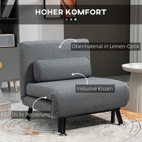 HOMCOM Skládací křeslo s funkcí lůžka, polohovatelné opěradlo, tmavě šedé| Aosom