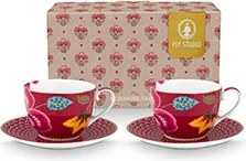Pip Studio Blooming Tales set 2 ks cappuccino šálků 270 ml - tmavě červený (Porcelánové šálky na cappuccino v sadě 2 ks)