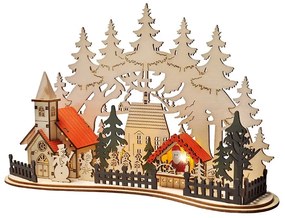 SOLIGHT LED vánoční městečko s kostelem, 30x19cm, 2x AAA