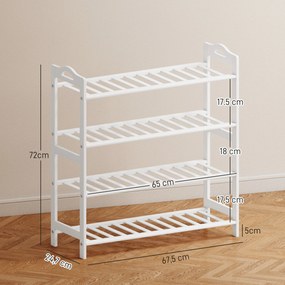 HOMCOM 4-úrovňový bambusový botník na 12 párů bot pro předsíň, chodbu, ložnici 67,5x24,7x72 cm Bílý