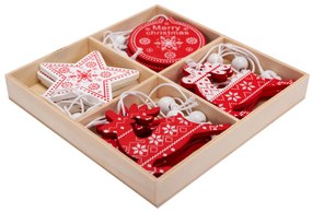 TUTUMI - sada vánočních ozdob - 12 kusů, červená/bílá