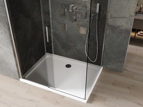 Mexen Omega, sprchový kout s posuvnými dveřmi 110 (dveře) x 80 (stěna) cm, 8mm šedé sklo, chromový profil + slim sprchová vanička bílá + chromový sifon, 825-110-080-01-40-4010