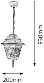 Rabalux Venkovní závěsná lampa Monaco max. 60W | E27 |  IP43 - antická zlatá