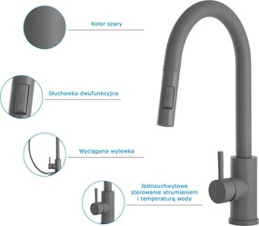Gamma Taru Slim, vysoká dřezová baterie h-400, šedá, GMA-BTS-GPG