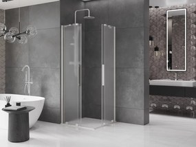 Mexen Velar Duo, sprchový kout s posuvnými dveřmi 90 x 90 cm, 8mm sklo námraza, broušená ocel, 871-090-090-32-97