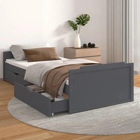 Rám postele se zásuvkami tmavě šedý masivní borovice 90x200 cm 322163