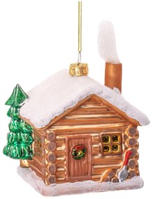 Skleněná ručně vyrobená vánoční ozdoba 10 cm Christmas Cabin – Sass &amp; Belle