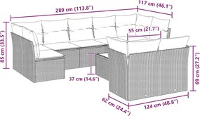 10dílná zahradní sedací souprava podušky světle šedá polyratan 3250001