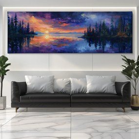 Obraz na plátně - Tajemný západ slunce nad jezerem FeelHappy.cz Velikost obrazu: 210 x 70 cm