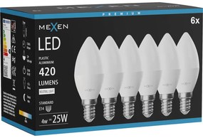 Mexen Nova 6x LED žárovka E14, C37, 4W, Neutrální - 4000K, 420 lm - L102-E14-0440-01x06
