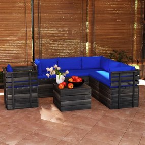 vidaXL 7dílná zahradní sedací souprava z palet + podušky borové dřevo [3061912] Barva: Modrá