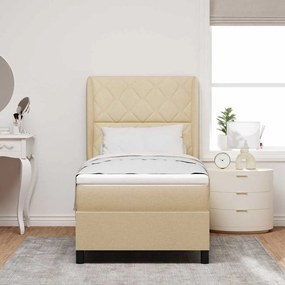 Postel s boxspringem s čelo Krémová 90 x 190 cm textil 3340604
