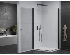 Mexen Pretoria Duo sprchový kout s otočnými dveřmi 90 x 80 cm, Průhledné, Černá + sprchová vanička Flat - 852-090-080-70-02-4010