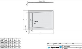 Polysan VARESA sprchová vanička z litého mramoru se záklopem, obdélník 110x90x4cm, bílá, 72938