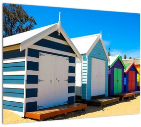 Skleněný obraz - Pláž Brighton, Melbourne, Austrálie (70x50 cm)