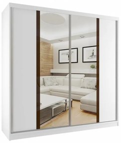 Moderní šatní skříň s posuvnými dveřmi zrcadlem šířka 133 cm bílý korpus 92