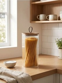 Sinsay - Žebrovaná dóza na potraviny s dřevěným víkem - clear