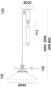 Il Fanale 083.12.OV Country, rustikální závěsné svítidlo se závažím z mosazi a benátského skla, 1x15W LED E27, prům. 49cm
