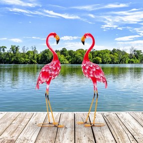 Costway Dekorace Flamingo 2-dílná zahradní socha ve tvaru plameňáka