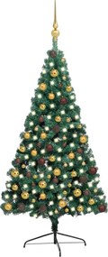 vidaXL Umělý vánoční půl stromek s LED a sadou koulí bílý 210 cm [3077571] Barva: zelená a zlatá