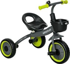 Dětský tříkolka AIYAPLAY pro děti od 2 do 5 let s nastavitelným sedadlem, košíkem, zvonkem, pedály a 3 koly, nosnost 25 kg, rozměry 70,5x53x58 cm, šed