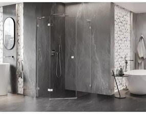 Mexen Lunar, L pětiúhelníkový sprchový kout naklápěcí doleva 80 x 90 cm, 8mm čiré sklo, chromový profil, 831L-080L-090P-01-00-L