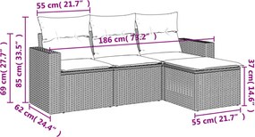vidaXL 4dílná zahradní sedací souprava s poduškami polyratan [3218860] Barva: Černá a krémová