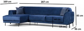 Designová sedačka Haylia 287 cm modrá - levá