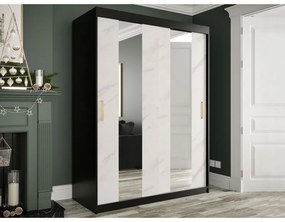 Skříň s posuvnými dveřmi Nonnus 150 Pole, Úložný prostor: ano, Barva: černá matná / bílá mramor