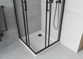 Mexen Rio, čtvercový sprchový kout 80 x 80 cm, 6mm čiré sklo, černý profil + bílá sprchová vanička, 860-080-080-70-00-4010B